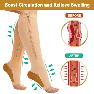 Kompressionsstrumpor med dragkedja och öppen tå 1 par Beige L/XL ...