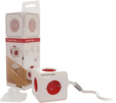 allocacoc PowerCube Extended 5 Sockets, 1.5m, red - Elgiganten
