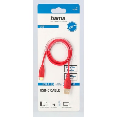 HAMA Kabel USB-C Flexi-Slim USB-A-USB-C Guld Röd 0,75m - Elgiganten