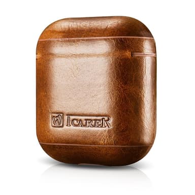 Skalo Airpods 1 2 Icarer Äkta Läder Fodral Brun Elgiganten