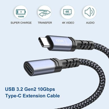 NÖRDIC 50cm USB3.2 Gen2 SuperSpeed USB 10Gbps USB-C till C nylonflätad ...
