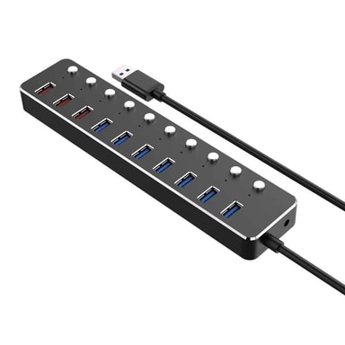 NÖRDIC 10ports USB 3.0 hubb 7portar för data 5Gbps 3portar för laddning ...