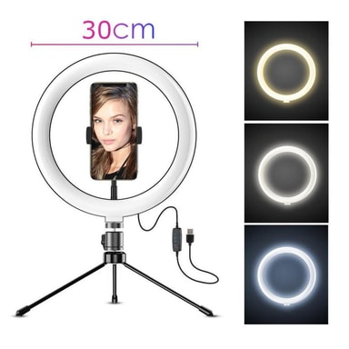 LED Ring Light 30cm diameter med mobilhållare med tripod och golvstativ ...