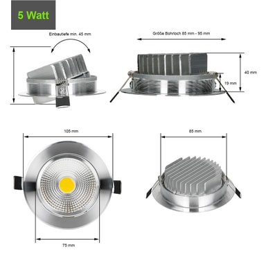 3x LED COB infällda spotlights infälld armatur Spotlight lampa runt 5W ...