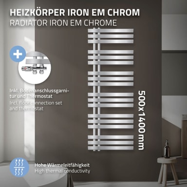 ECD Germany Design Handduk Iron EM - 500 x 1400 mm - Chrome - radiator ...