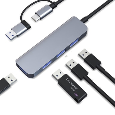 Dual USB-C och USB-A Hub med 1 USB3.0-port och 3 USB2.0-portar - Elgiganten