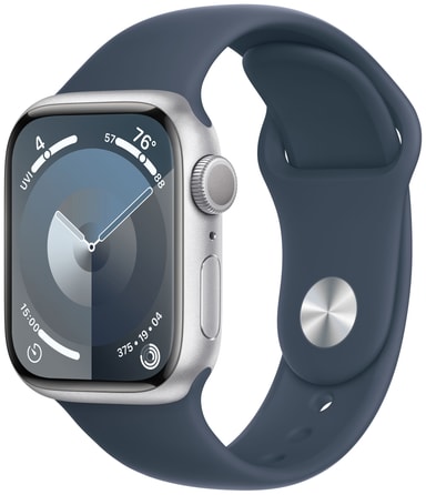 Apple Watch S9 41mm GPS (Silver Alu/ Storm Blue sportband) S/M - Elgiganten
