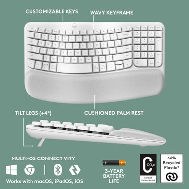 Logitech Wave Keys ergonomiskt tangentbord (vitt) - Elgiganten