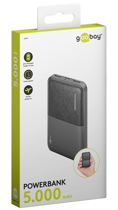 Goobay Powerbank kompakt 5.000 mAh praktisk och platsbesparande design ...