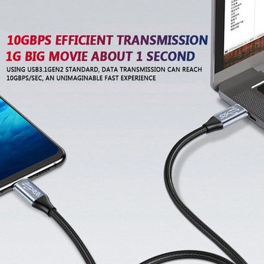 NÖRDIC 2m USB3.2 Gen2 SuperSpeed USB 10Gbps USB-C till C nylonflätad ...