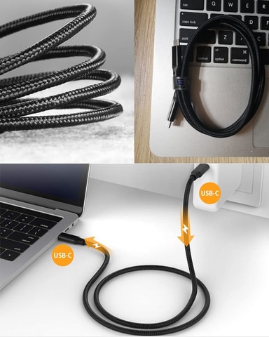 NÖRDIC 1,5m USB3.2 Gen2 SuperSpeed USB 10Gbps USB-C till C nylonflätad ...