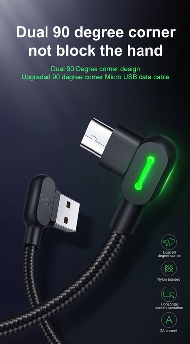 Mcdodo CA-5771 Vinklad Micro USB till vinklad USB A kabel för synkning ...