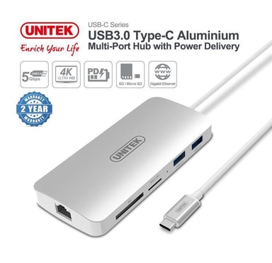 UNITEK Y-9115 USB3.1 USB C Dockingsstation 1xHDMI 4k i 30Hz, 1xEthernet ...