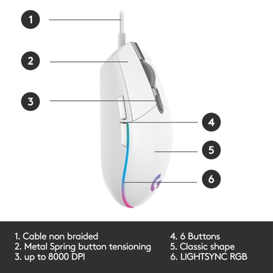 Logitech G203 Lightsync gaming mus (vit) - Elgiganten