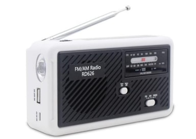 Nödradio med vev, LED-lampa, FM-radio, USB, Solcell, Dynamo RD626 ...