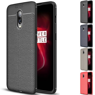 Läder mönstrat TPU skal OnePlus 6T (A6010) - Grå - Elgiganten - Elgiganten