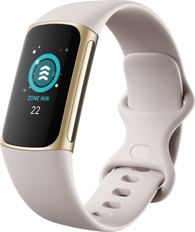 Fitbit Charge 5 aktivitetsarmband (lunar white/soft gold) - Elgiganten
