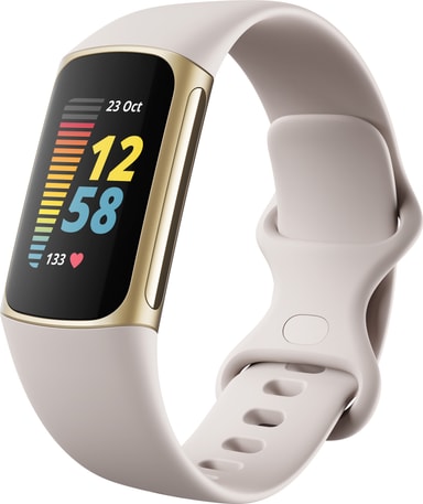 Fitbit Charge 5 aktivitetsarmband (lunar white/soft gold) - Elgiganten