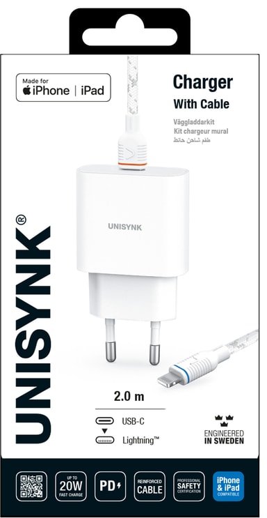 Unisynk 20W Lightning Slim väggladdningskit (vitt) - Elgiganten - Elgiganten