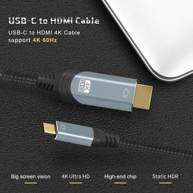 NÖRDIC 3m USBC till HDMI 4K 60Hz nylonflätad kabel space grey stöd för ...