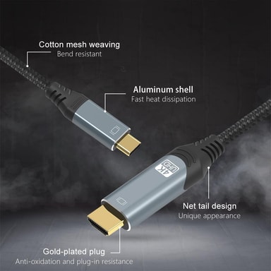 NÖRDIC 3m USBC till HDMI 4K 60Hz nylonflätad kabel space grey stöd för ...