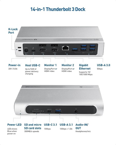 Cable Matters 14-Port Thunderbolt 3 Dockning station Dual HDMI DP 4K ...