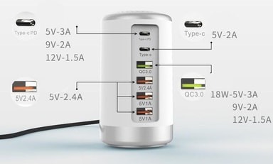 Multiladdare USB 65W snabbladdare - Vit/silver - Elgiganten