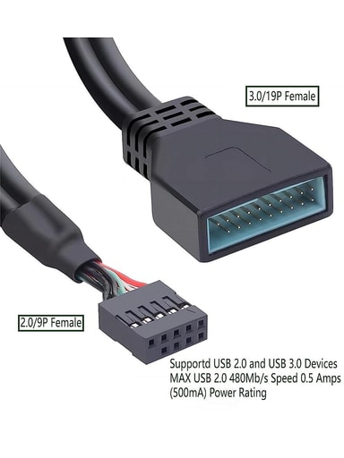 NÖRDIC 9 PIN USB2.0 till 20/19pin USB 3.0 adapter 12cm - Elgiganten