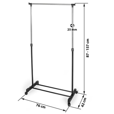tectake Klädställning på hjul utdragbar 1 stång - svart - Elgiganten