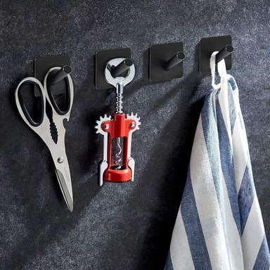 Självhäftande krokar i rostfritt stål 4-pack Svart - Elgiganten