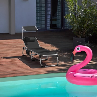 tectake Solstol Aurelie i aluminium, 6-stegs justerbar - svart - Elgiganten