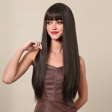Jul damer långt rakt hår med lugg hår peruker Svart - Elgiganten ...