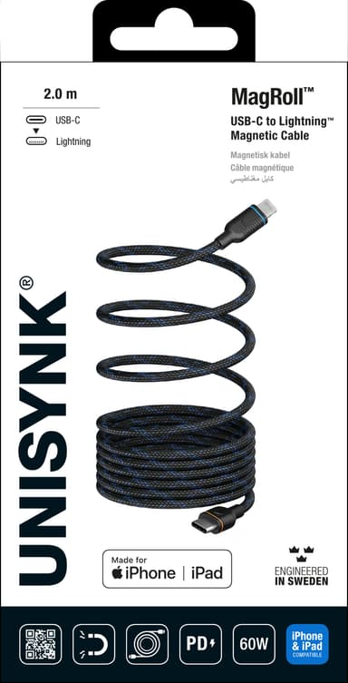 Unisynk MagRoll Magnetic 60W USB-C- till Lightning-adapter (2m ... Unisynk MagRoll Magnetic 60W USB-C- till Lightning-adapter (2m ...
