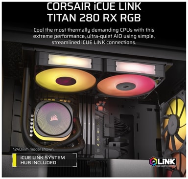 Corsair iCUE LINK TITAN 280mm RX RGB CPU vattenkylare (svart) - Elgiganten