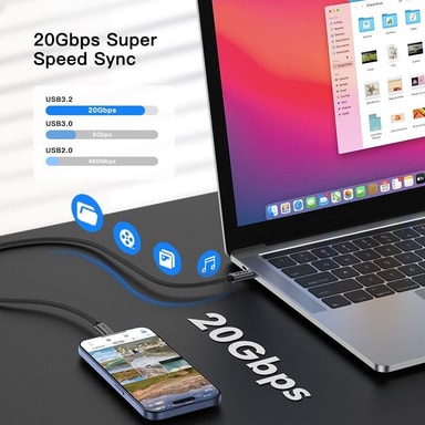 NÖRDIC 3m USB3.2 Gen2 SuperSpeed USB 20Gbps USB-C till C nylonflätad ...